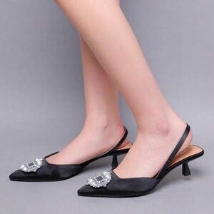 Shoes | Black Sling Back Satin Stiletto Heel | Poshmark